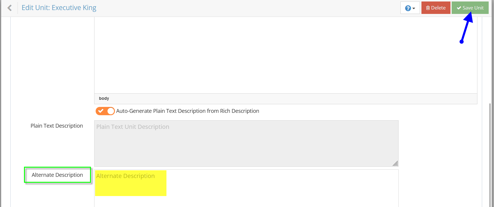Unit Alternate Description